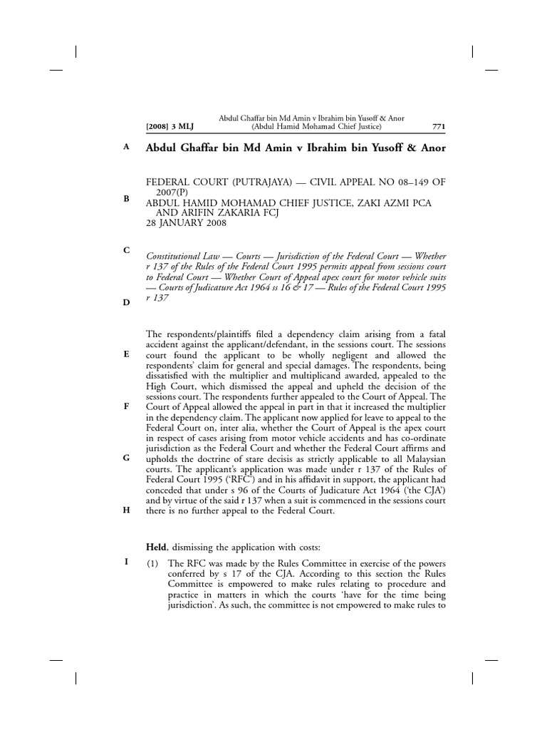 Abdul Ghaffar Bin MD Amin V Ibrahim Bin Yusoff & Anor | PDF | Jurisdiction | Court Of Appeal Of ...