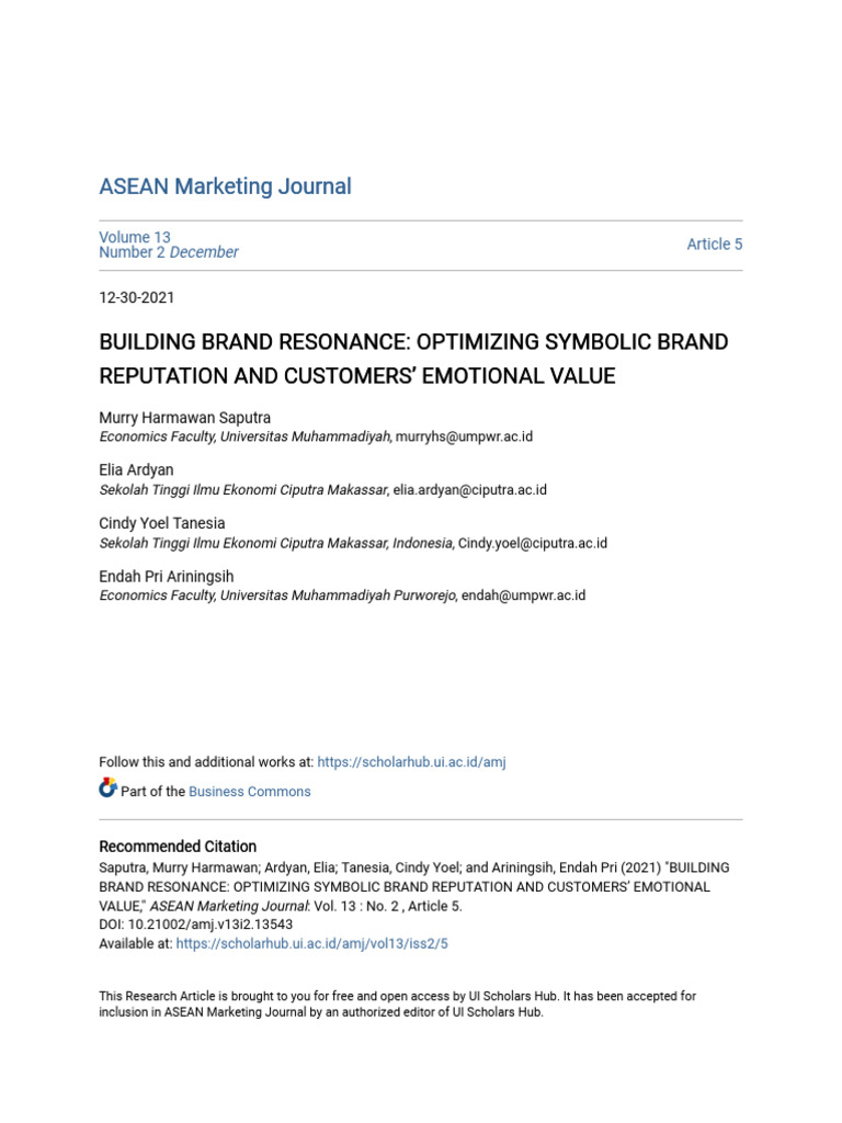 Jurnal - BUILDING BRAND RESONANCE - OPTIMIZING SYMBOLIC BRAND ...