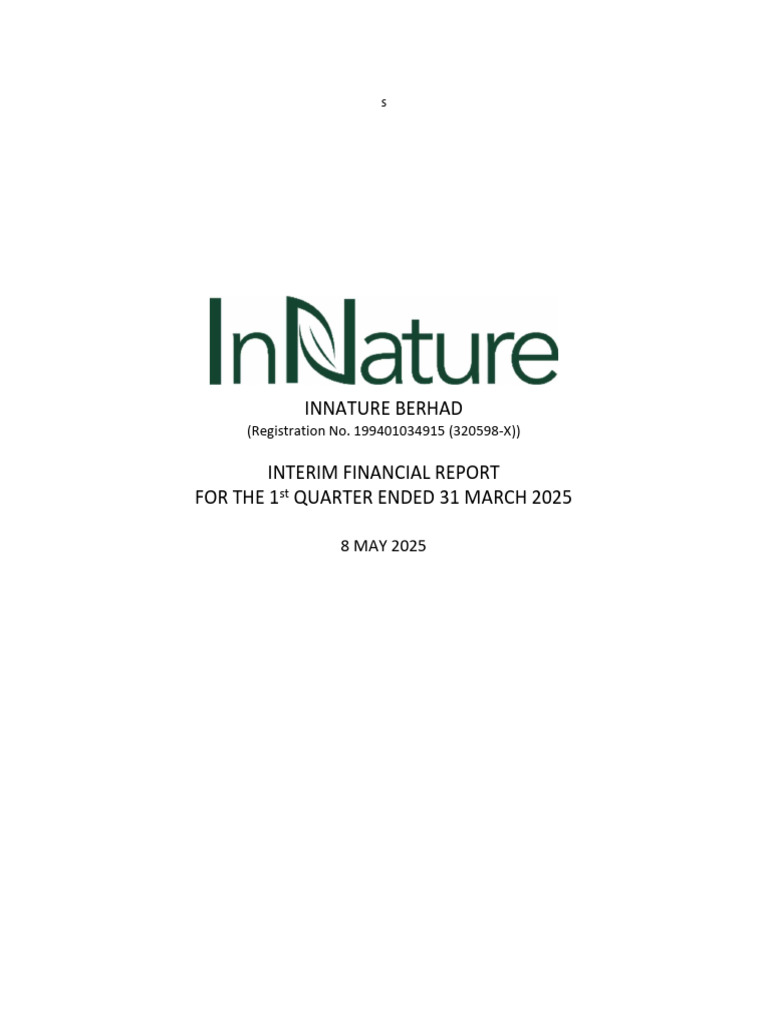 InNature Quarterly Report 2025 1Q Financial Results | PDF | Expense | Dividend