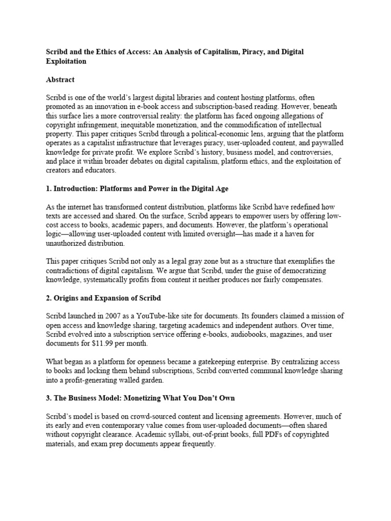 An Analysis of Capitalism, Piracy, and Digital Exploitation | PDF | Scribd | Copyright Infringement