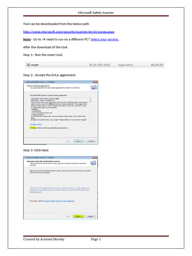 Microsoft Safety Scanner Document | PDF