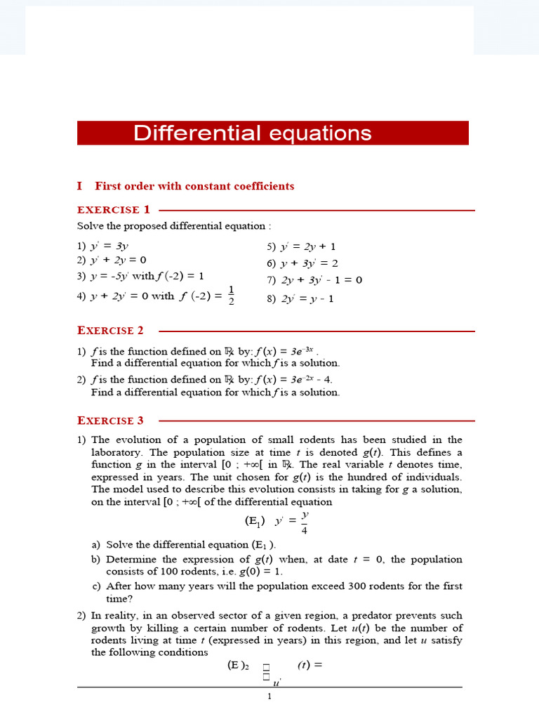 09 Equations Differentiellles Exos en | PDF | Equations | Function (Mathematics)