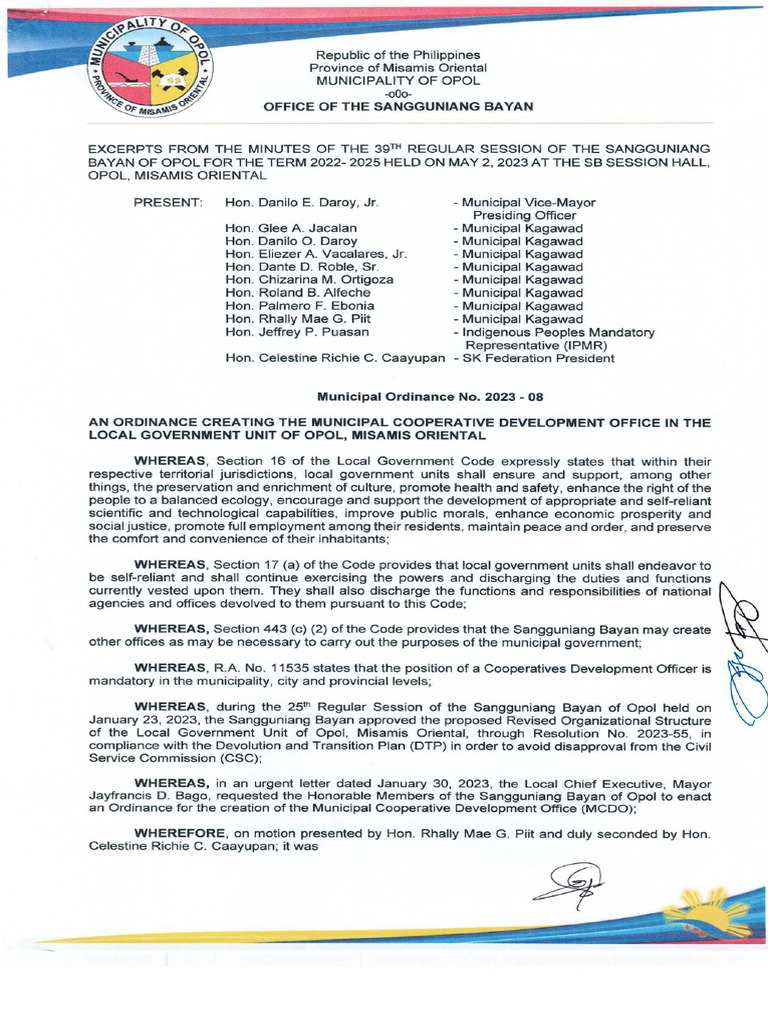 Municipal Ordinance No. 2023 08 | PDF