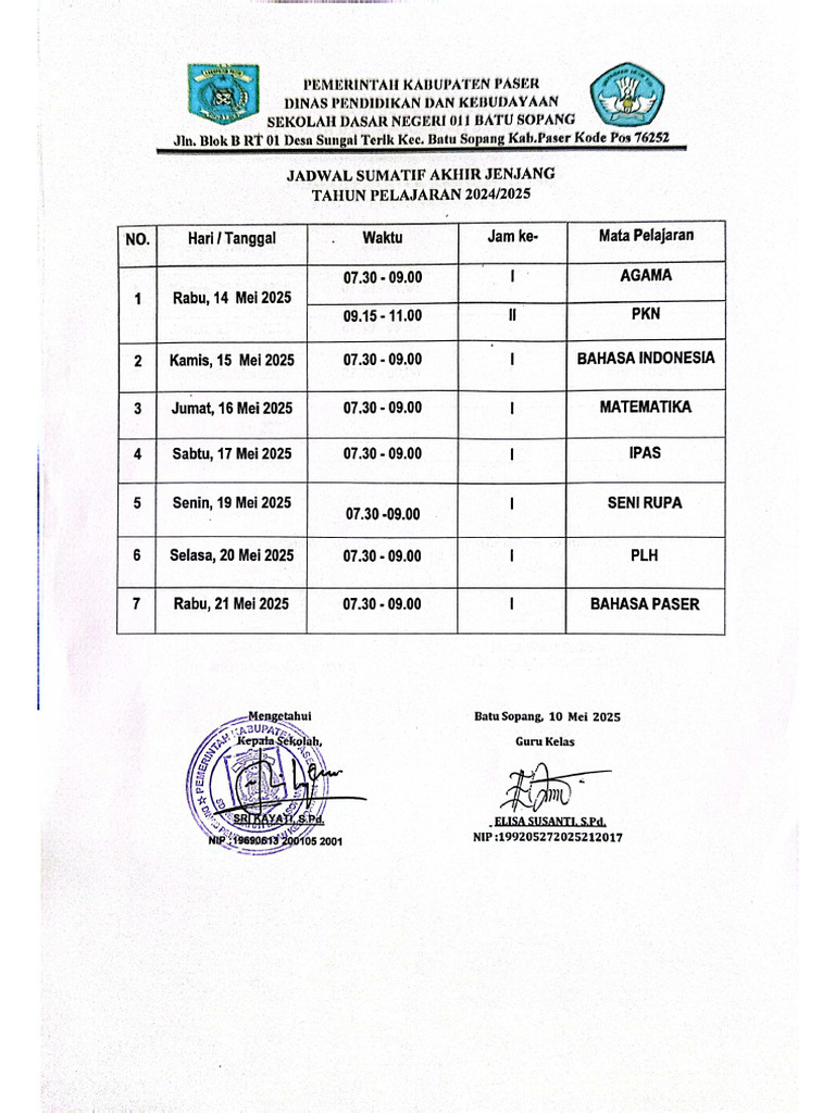 Jadwal Assesment Sumatif Akhir Jenjang 2025 | PDF