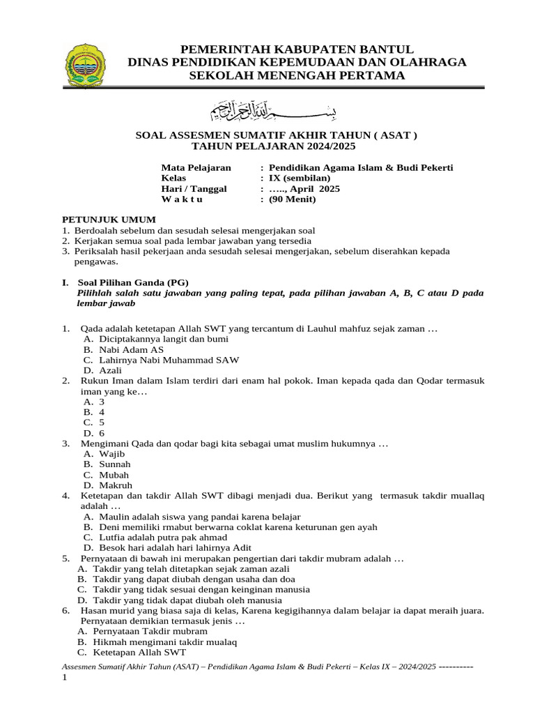 ASAT PAI Kelas 9 Sem 2 2025 | PDF