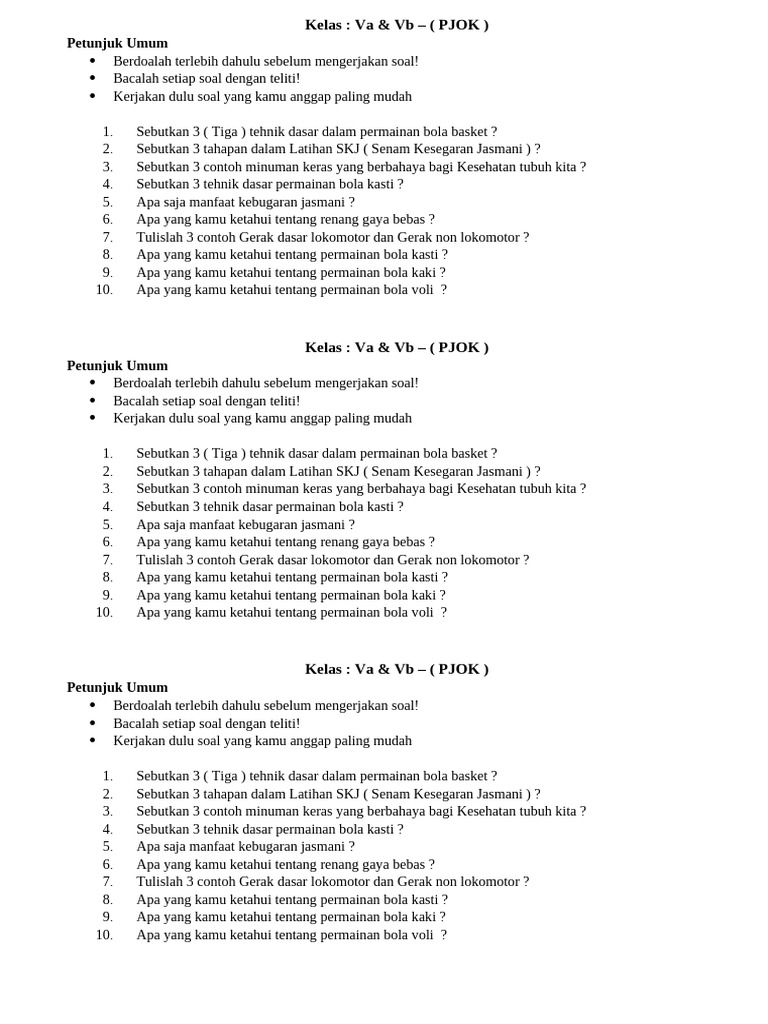 Soal Pjok Kelas 5 2025 | PDF