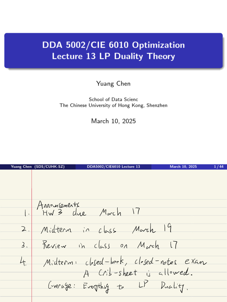 DDA5002Lecture13 Annotated | PDF | Linear Programming | Systems Analysis