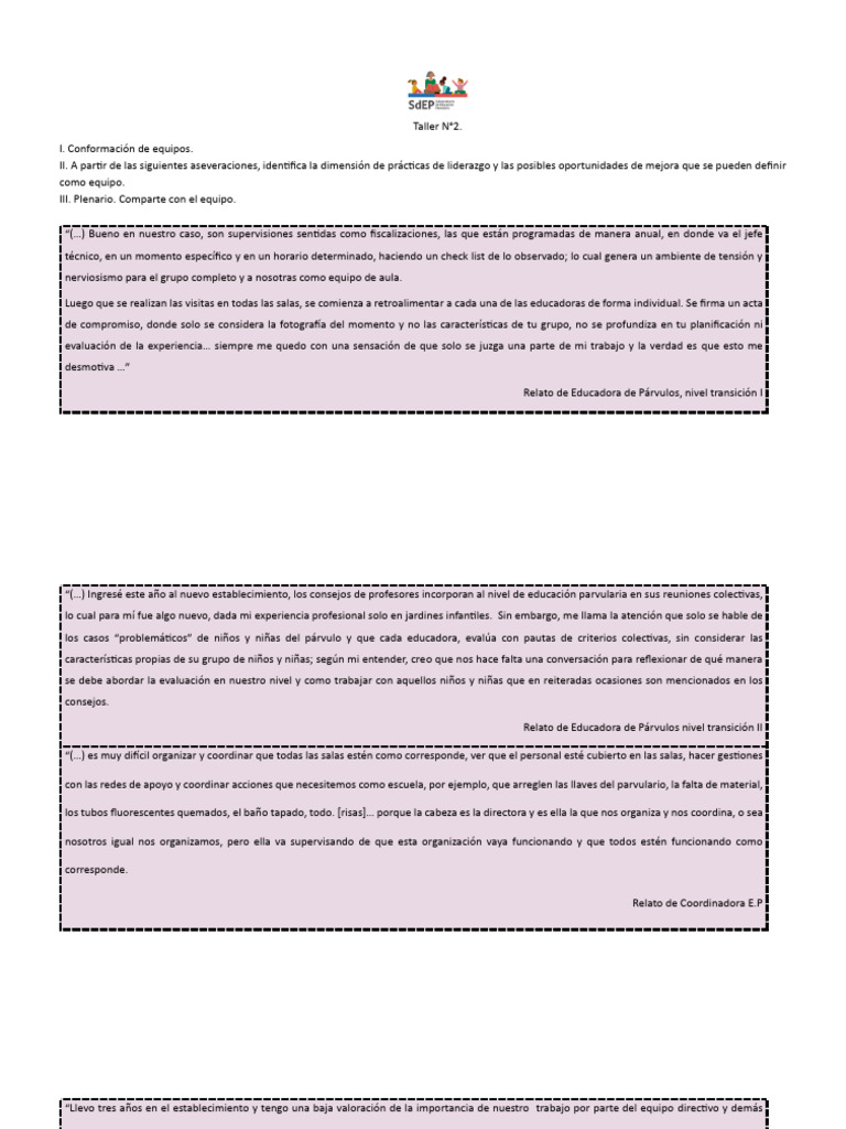 Aseveraciones para Taller | PDF | Educación de la primera infancia ...