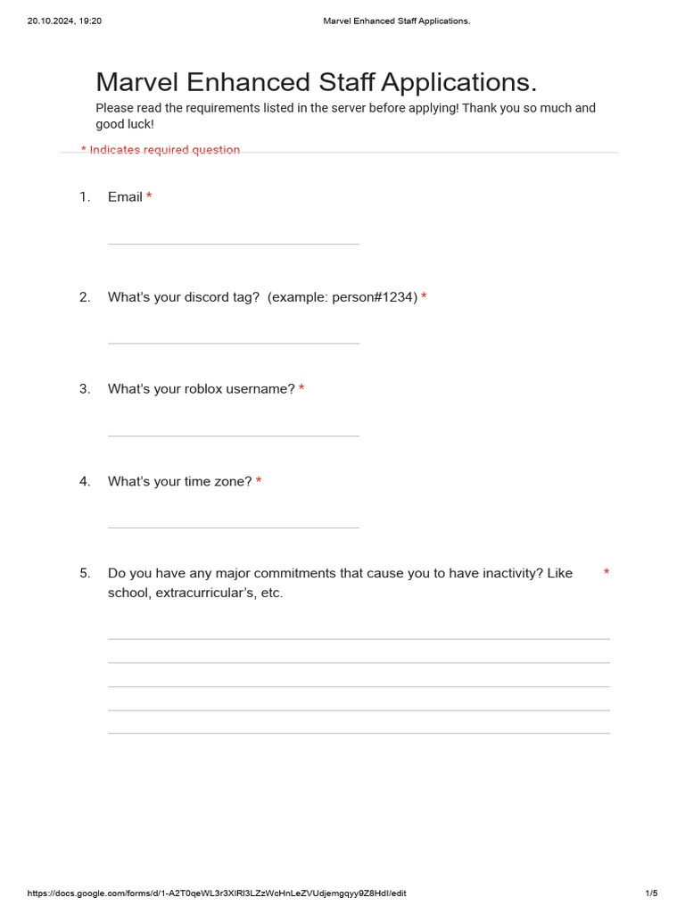 Marvel Enhanced Staff Applications. - Google Forms | PDF