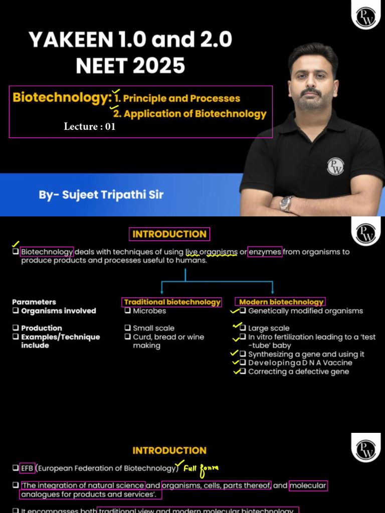 Biotechnology (Revision 01) Class Notes Yakeen NEET 2025 | PDF