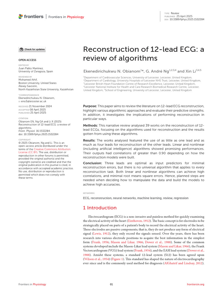 12-Lead ECG Reconstruction Algorithms Review | PDF | Visual Cortex ...