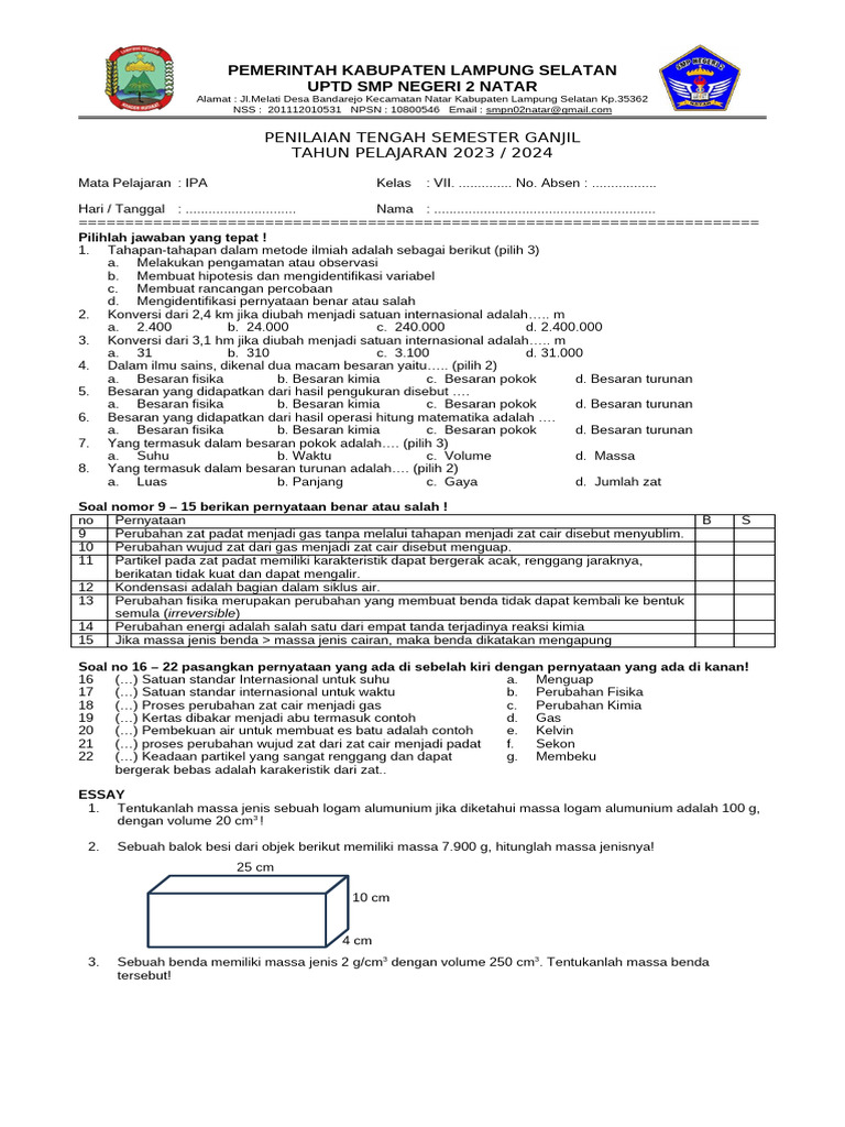 Kop Pts Sem 1 Tp 2023-2024 | PDF