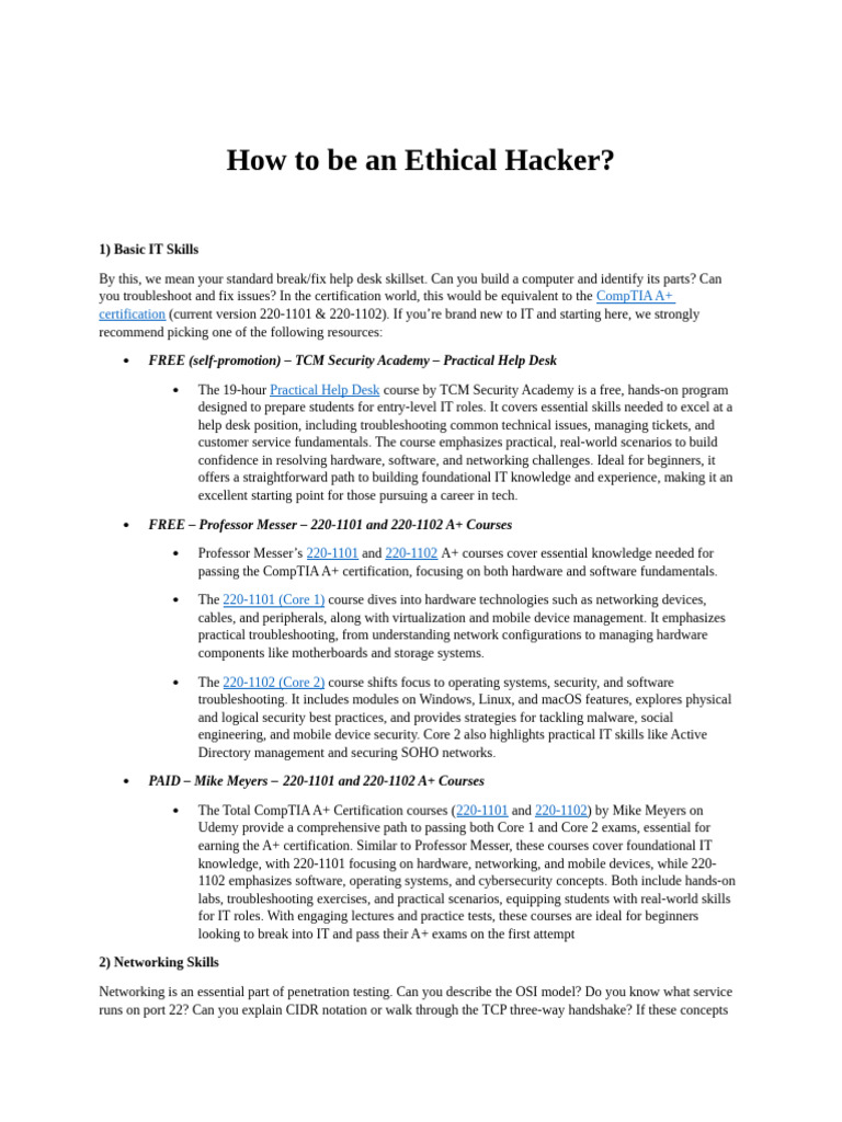 Ethical Hacking: Essential Skills Guide | PDF | Penetration Test ...