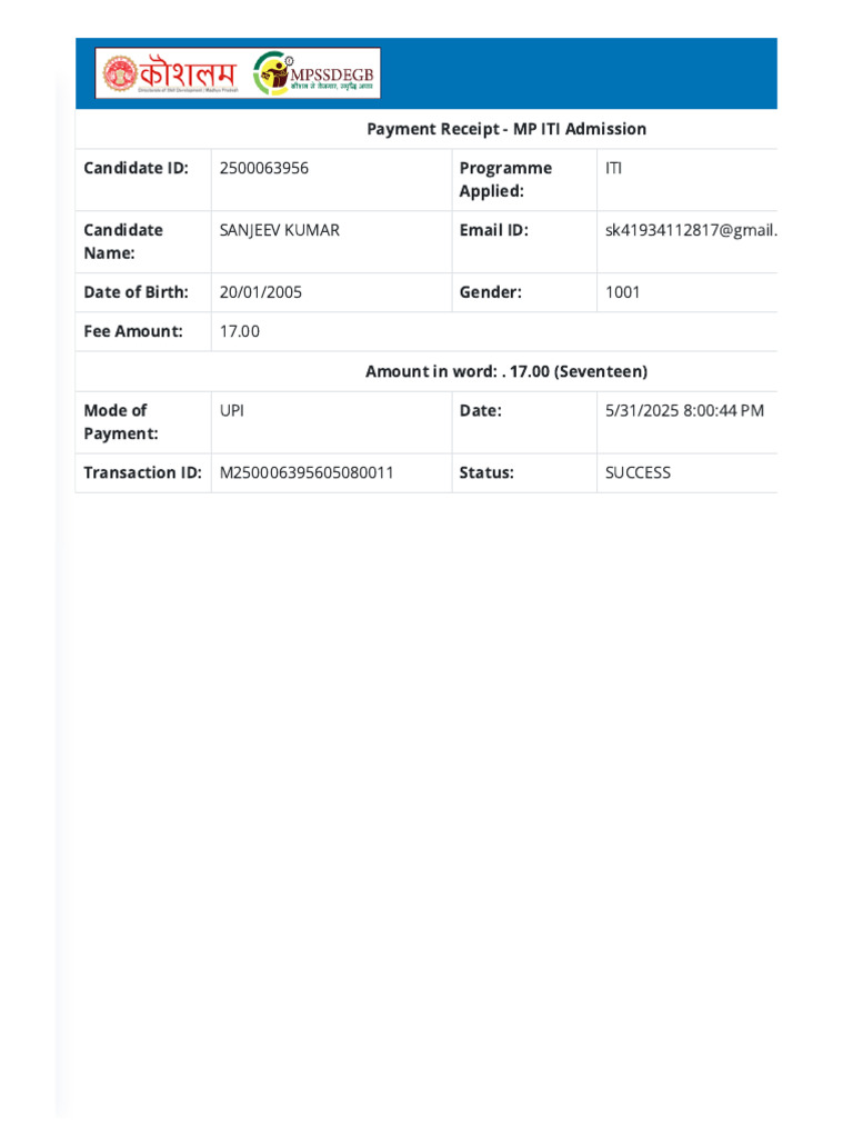 MP ITI Admission | PDF