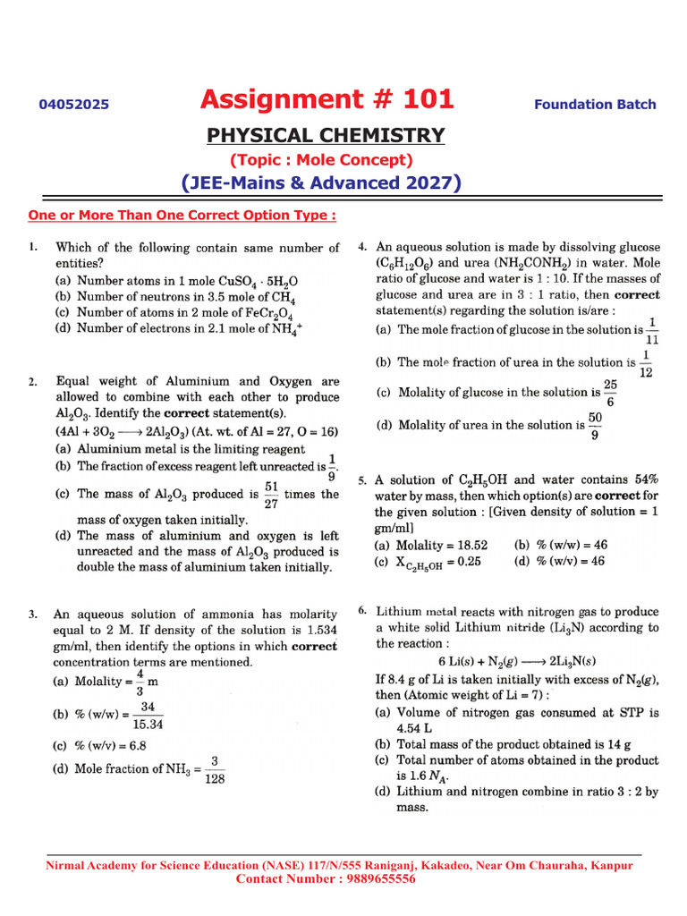 Assignment #Mole Concept | PDF