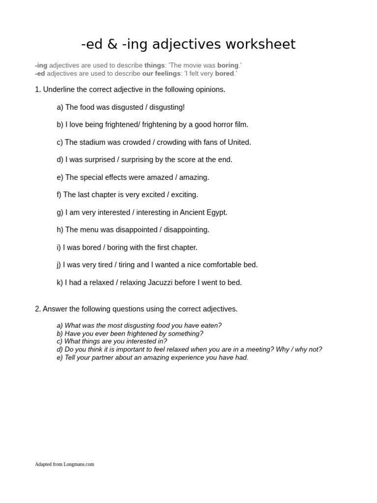 Ed Vs Ing Adjectives Fun Activities Games 34150 | PDF