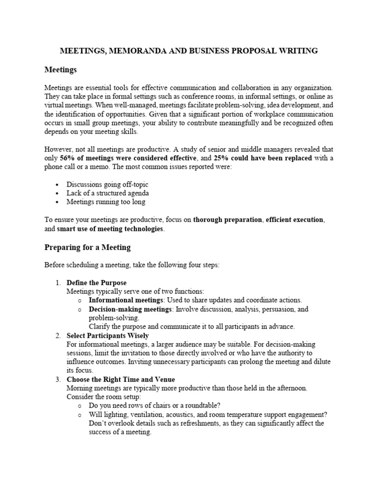 Meetings, Memoranda and Business Proposal Writing | PDF | Memorandum ...