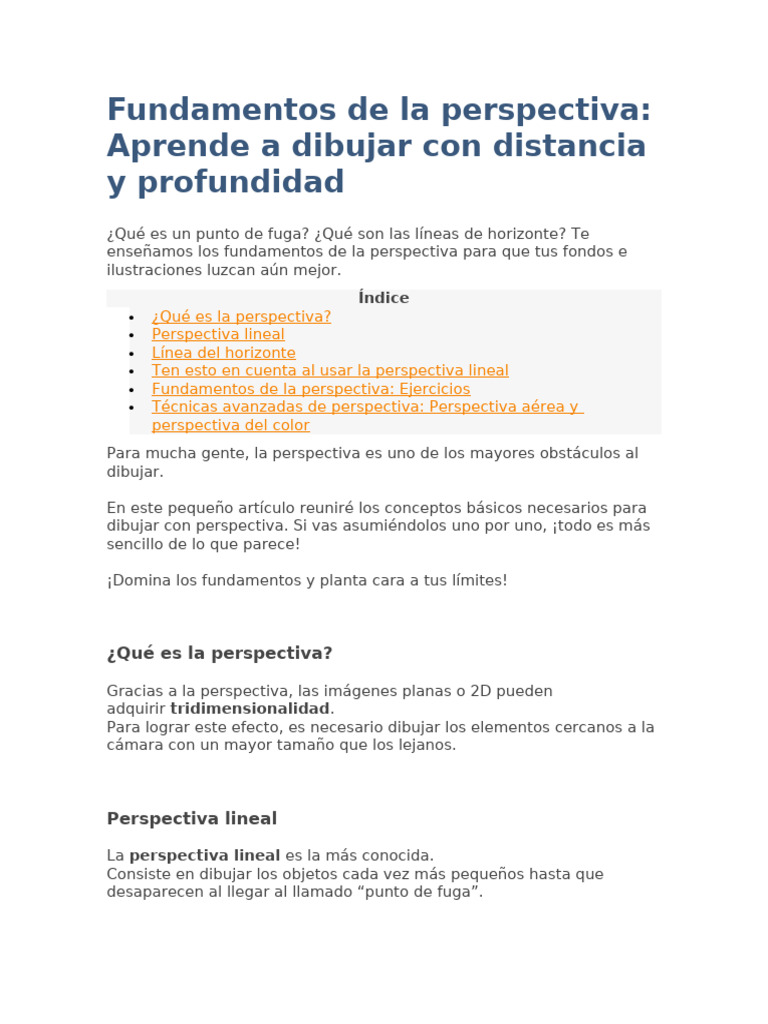 Fundamentos de la Perspectiva en Dibujo | PDF | Perspectiva (Gráfica ...
