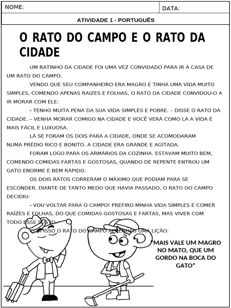 Atividades sobre o Rato do Campo e da Cidade | PDF | Paisagem | Raiz
