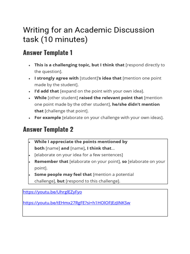 Writing For An Academic Discussion Task | PDF