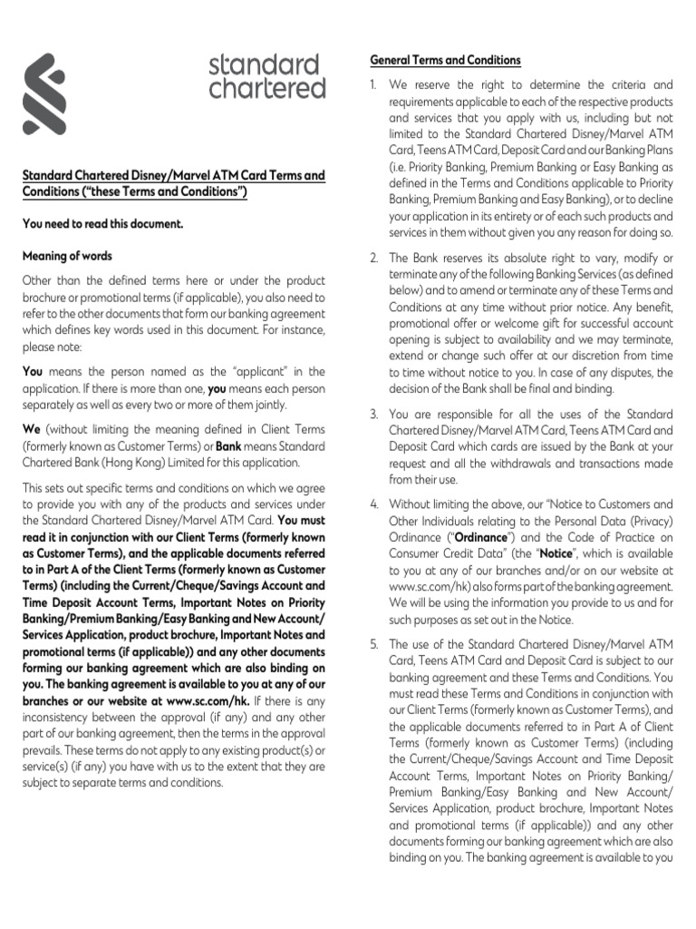 HK SCB Disney Atm TNC Eng | PDF | Banks | Automated Teller Machine