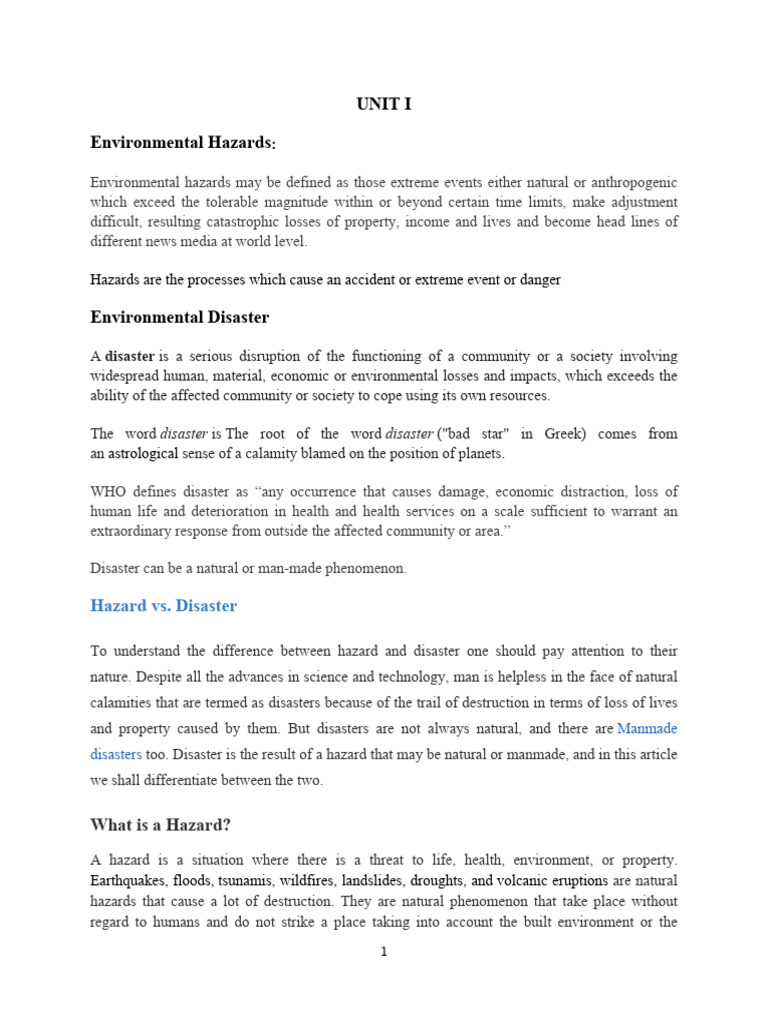Hazards vs. Disasters Explained | PDF | Hazards | Natural Disasters