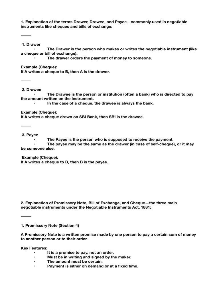 Draft Specimen of Negotiable Instruments | PDF | Negotiable Instrument ...