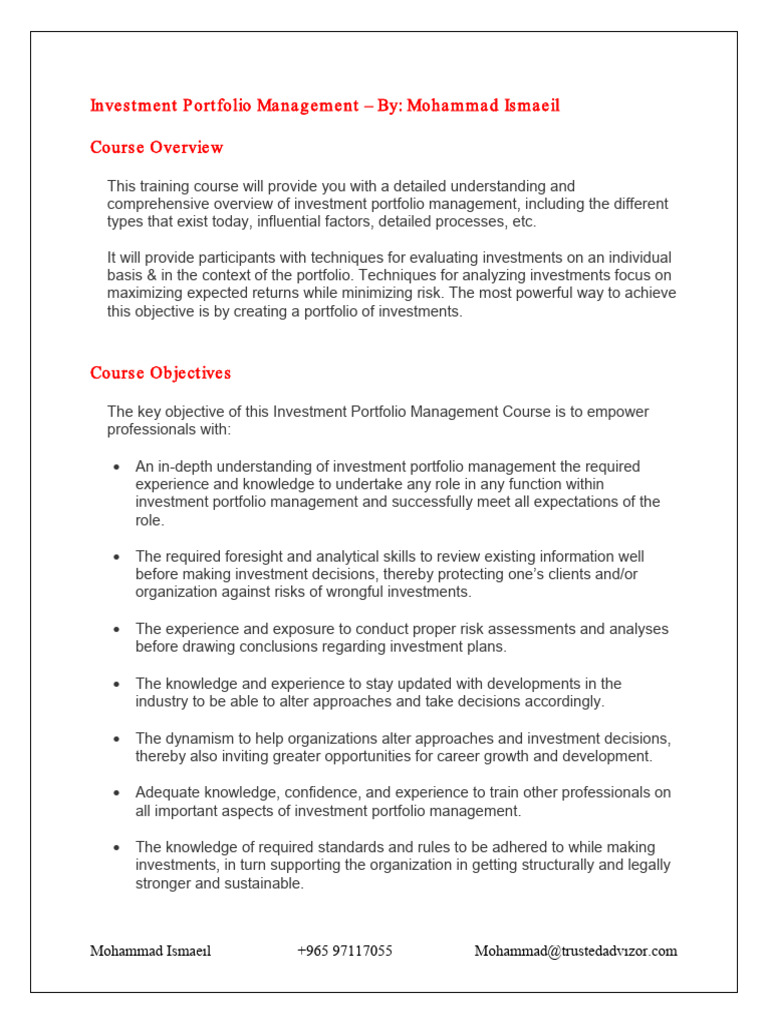 Investment Portfolio Management - Course Flyer | PDF | Investment ...