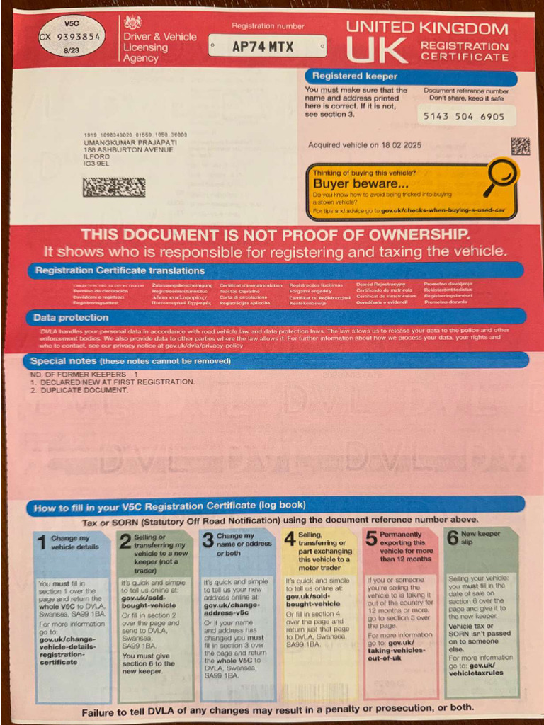 Logbook V5C Bike | PDF