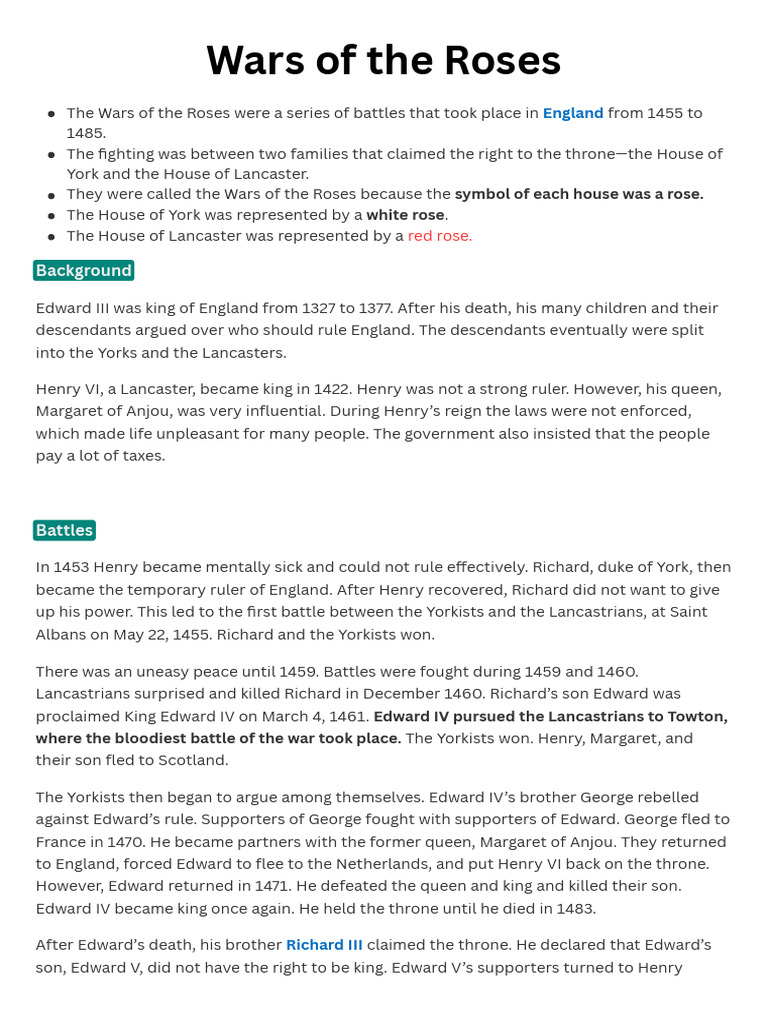 Wars of the Roses | PDF | House Of York | Wars Of The Roses