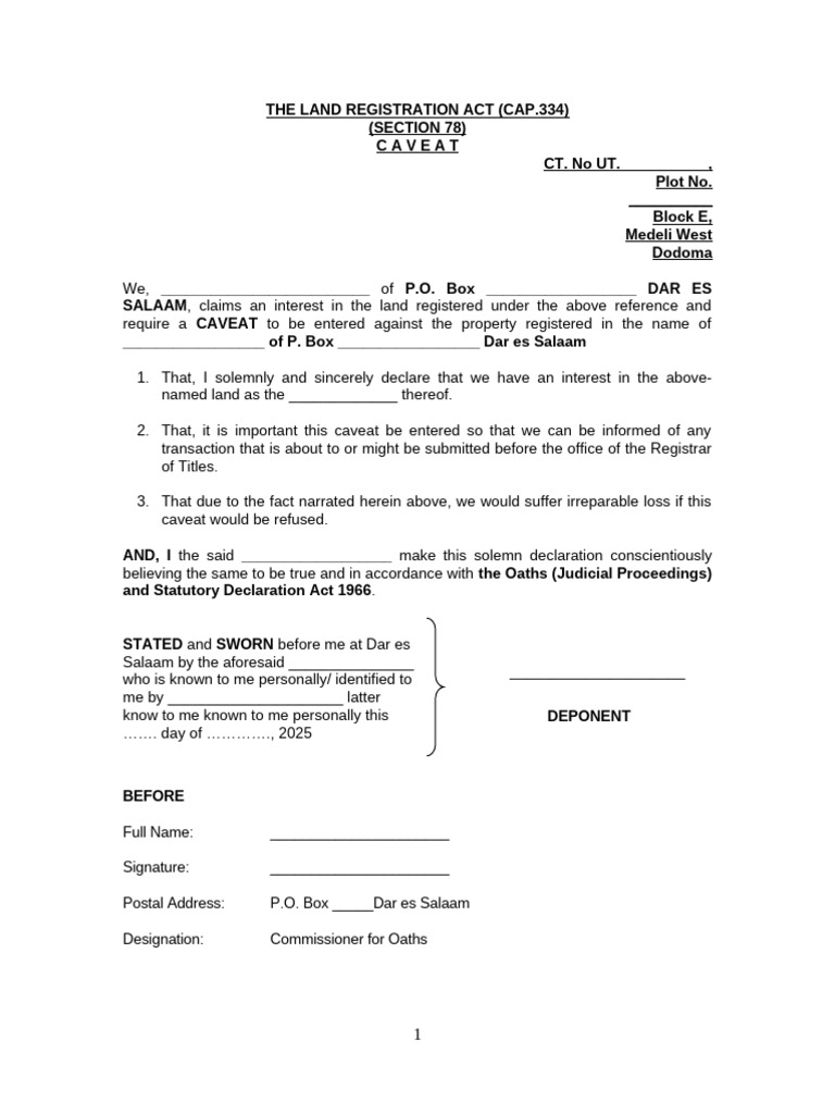 Sample of Caveat Form | PDF