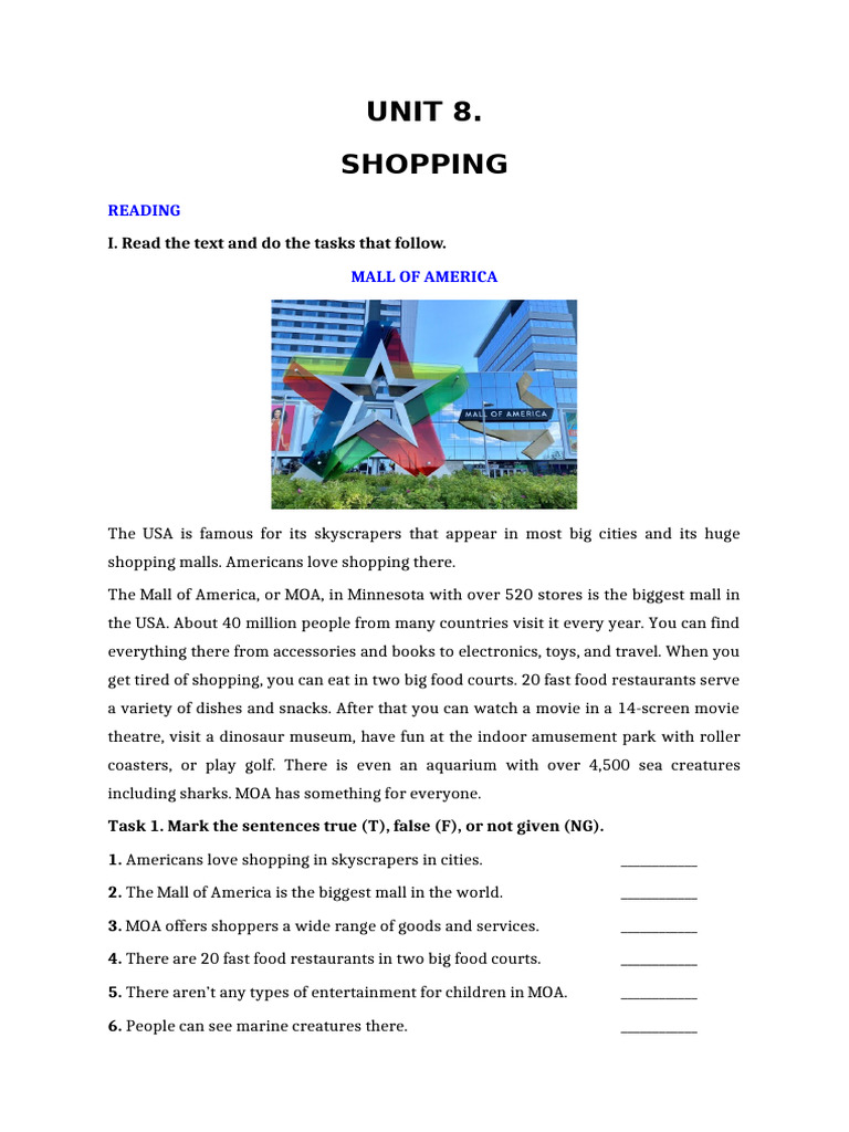 Practice Reading Skills Unit 8 | PDF | E Commerce | Shopping Mall
