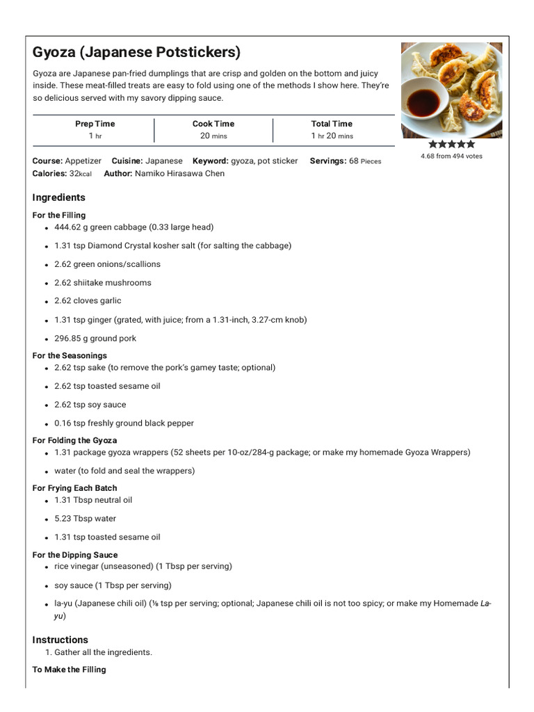 Gyoza (Japanese Potstickers) - Just One Cookbook | PDF | Foods | Cuisine