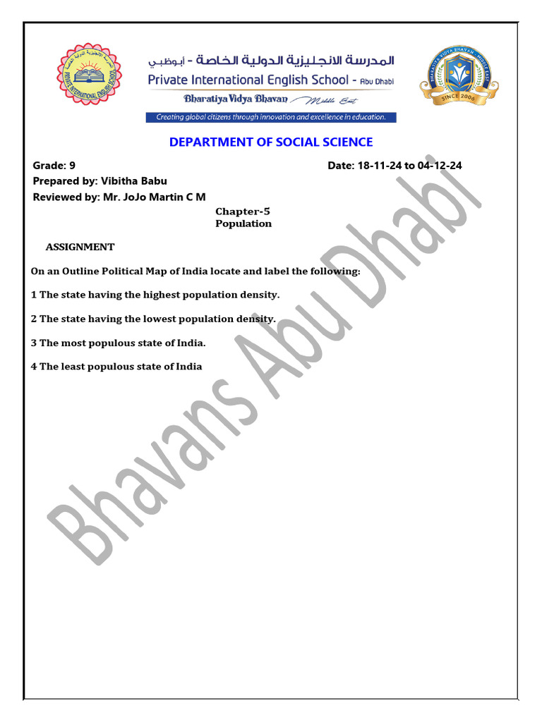 GEO Grade 9 Population Assignment 1 | PDF