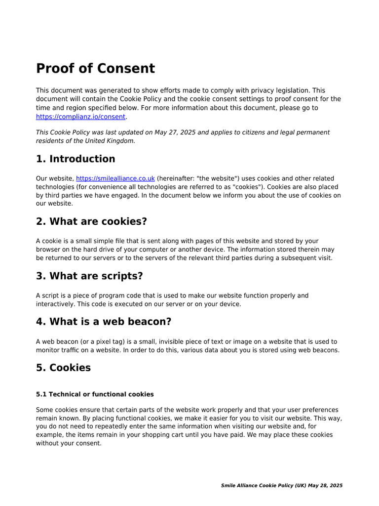 Smile Alliance Uk Proof of Consent May 28 2025 | PDF | Http Cookie ...