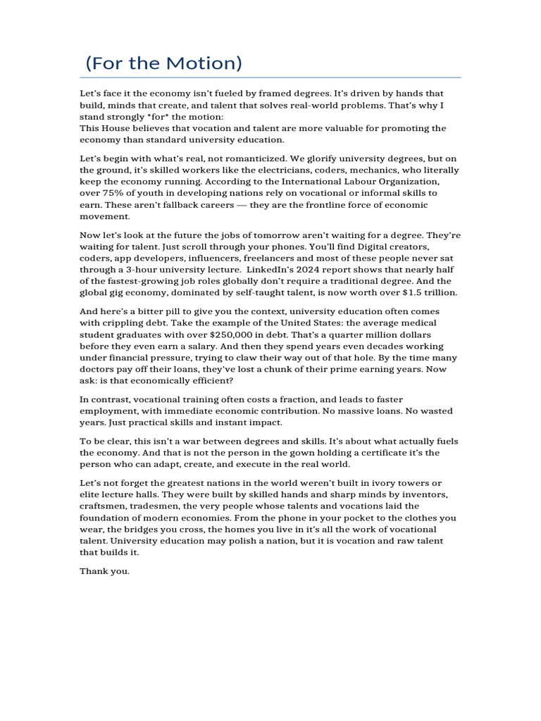 Om Sharma (For The Motion) | PDF | Economies | Labor