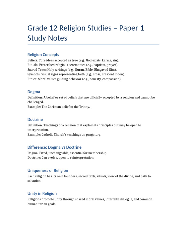 Grade 12 Religion Studies Paper 1 Notes | PDF | Interfaith Dialogue ...