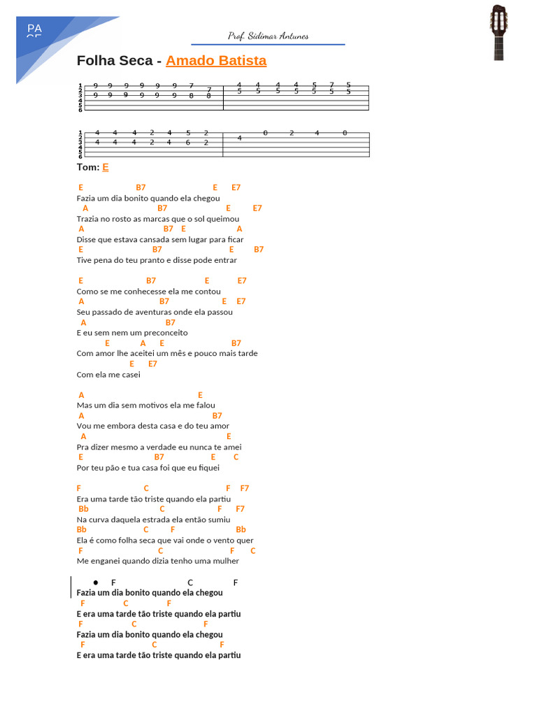 Folha Seca - Amado Batista: Letra e Cifras | PDF