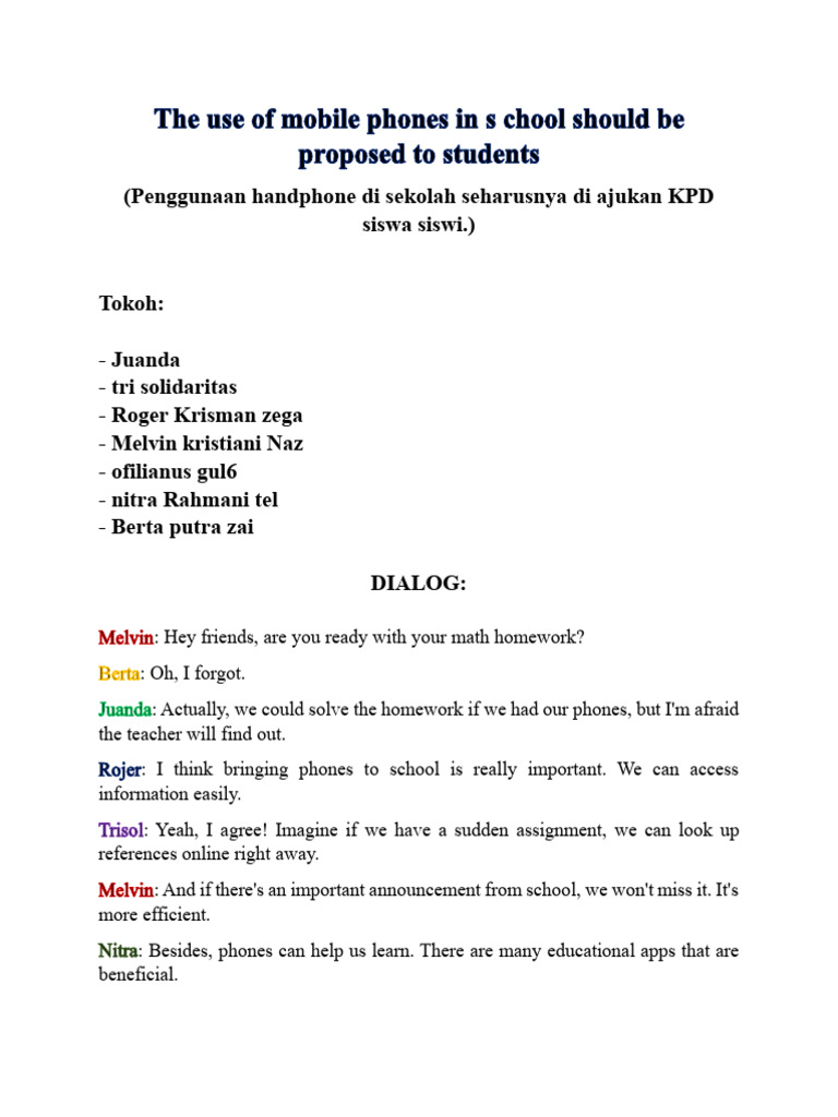 The Use of Mobile Phones in S Chool Should Be Proposed To Students | PDF
