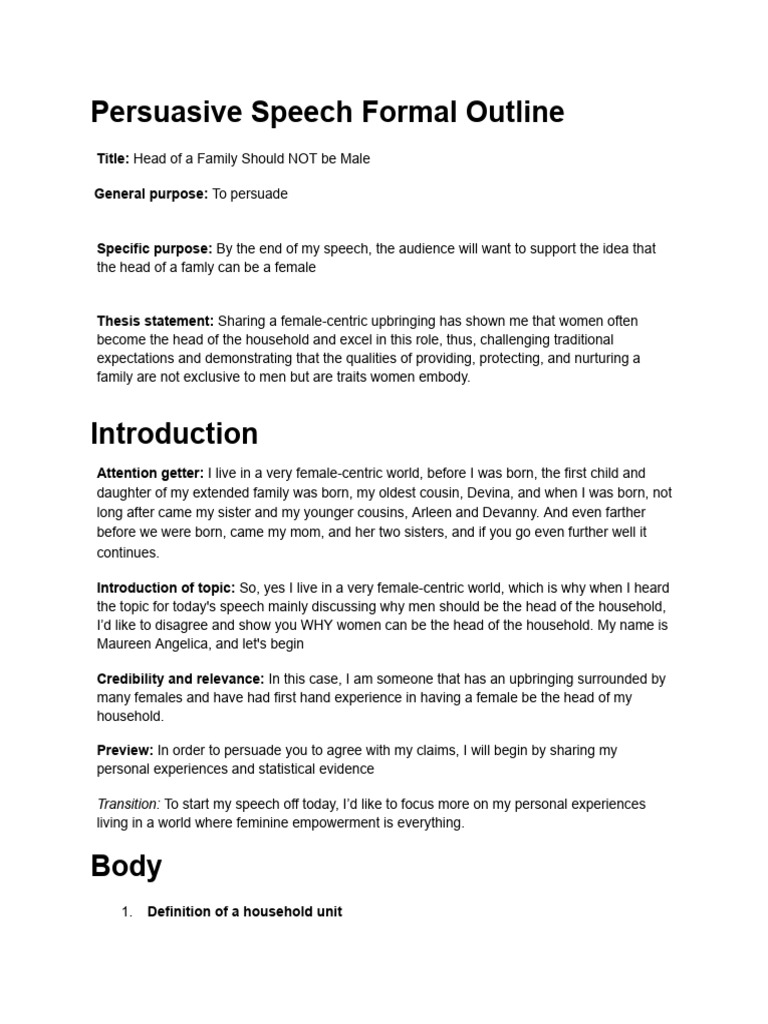 Persuasive Speech 7 Formal Outline | PDF | Social Institutions