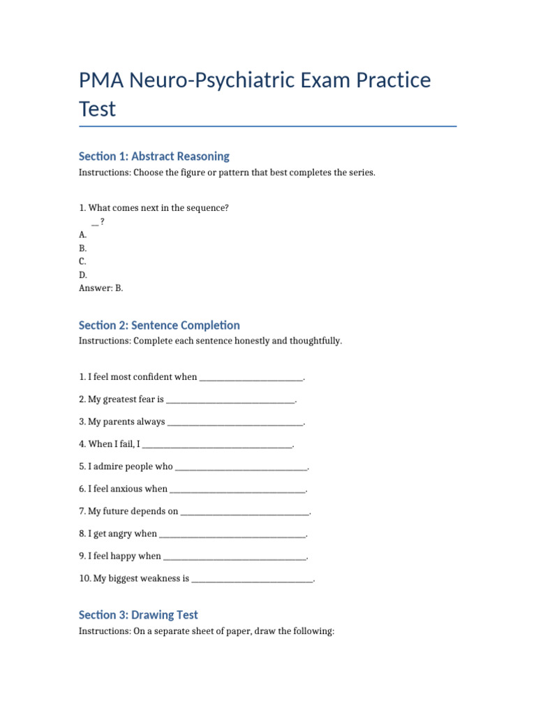 PMA Neuro Psychiatric Practice Test | PDF