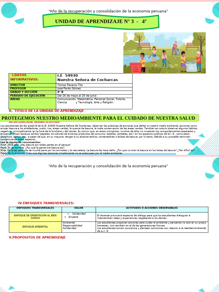 4° Unidad 3 Protegemos Nuestro Medio Ambiente 933623393 Prof Yessenia ...