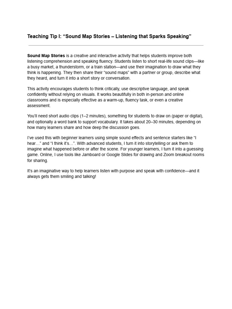 Teaching Tip I - "Sound Map Stories - Listening That Sparks Speaking" | PDF