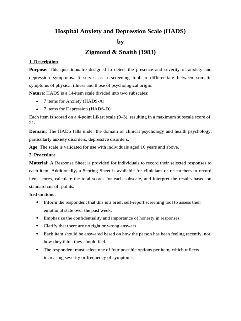 C. Hospital Anxiety and Depression Scale | PDF | Major Depressive ...