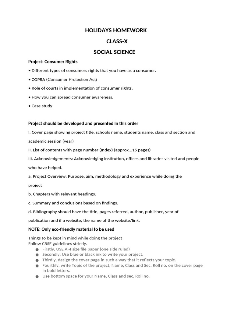 Class 10 Project Holiday Homework-2 | PDF