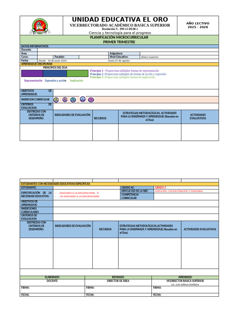 Planificacion Con Dua 2025-2026 | PDF | Evaluación | Maestros