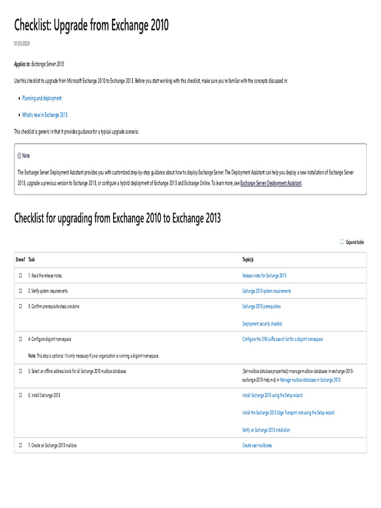 Checklist - Upgrade From Exchange 2010 - Exchange 2013 | PDF