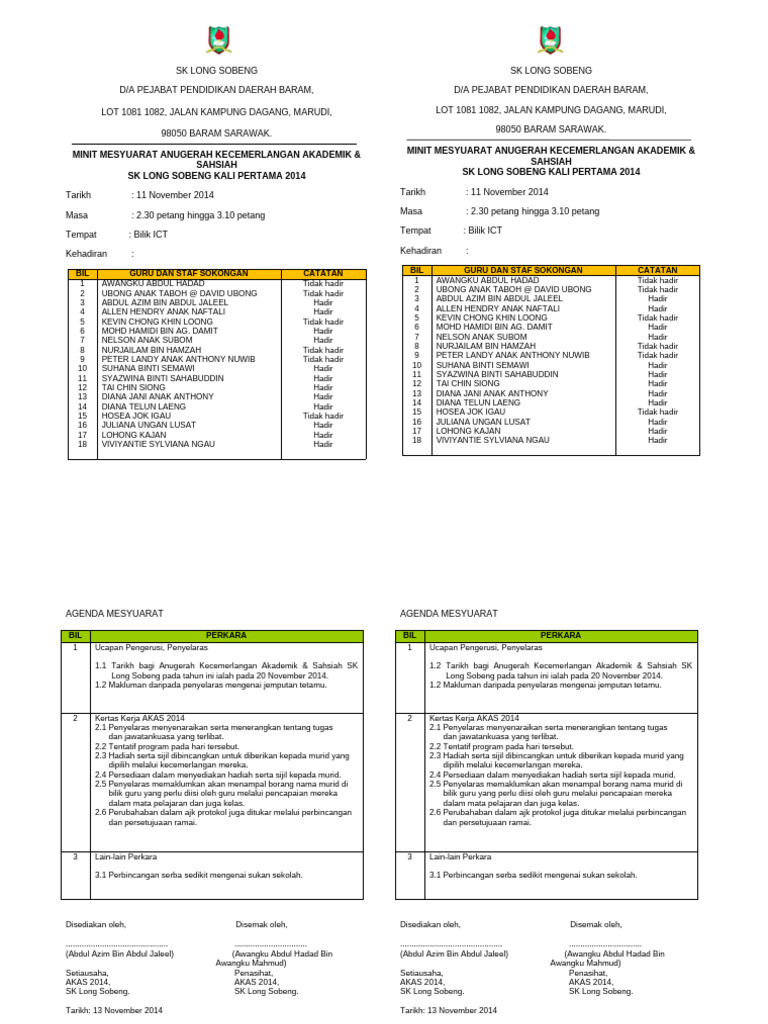 Minit Mesyuarat AKAS 1 | PDF