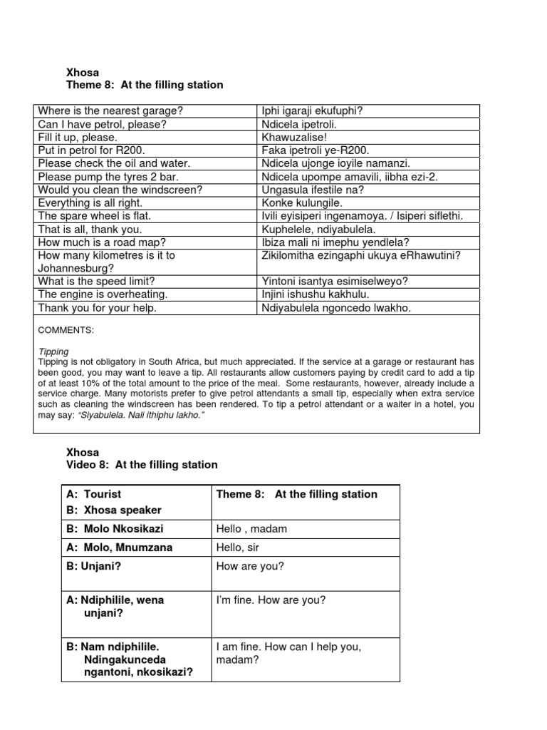 Learn Xhosa - Theme 8 | PDF