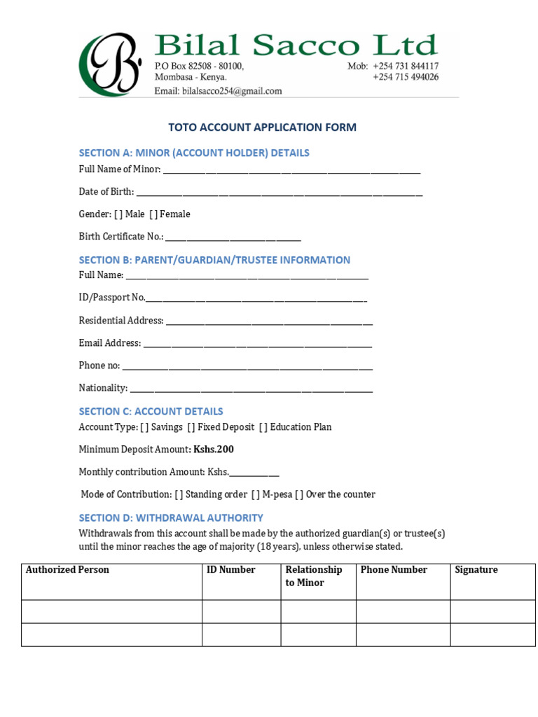 Toto Account Application Form | PDF | Birth Certificate
